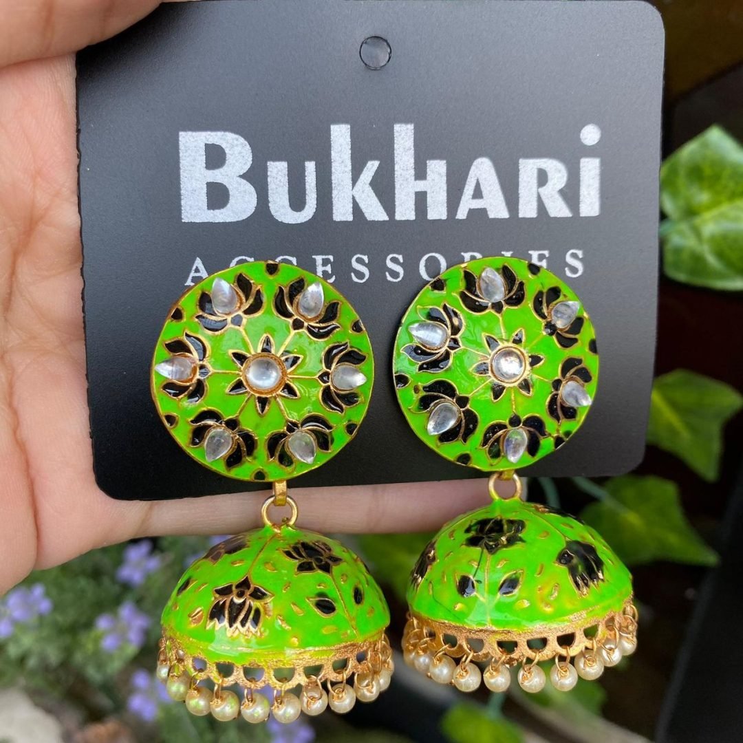RANGJA JHUMKI in parrot green – Bukhari Accessories