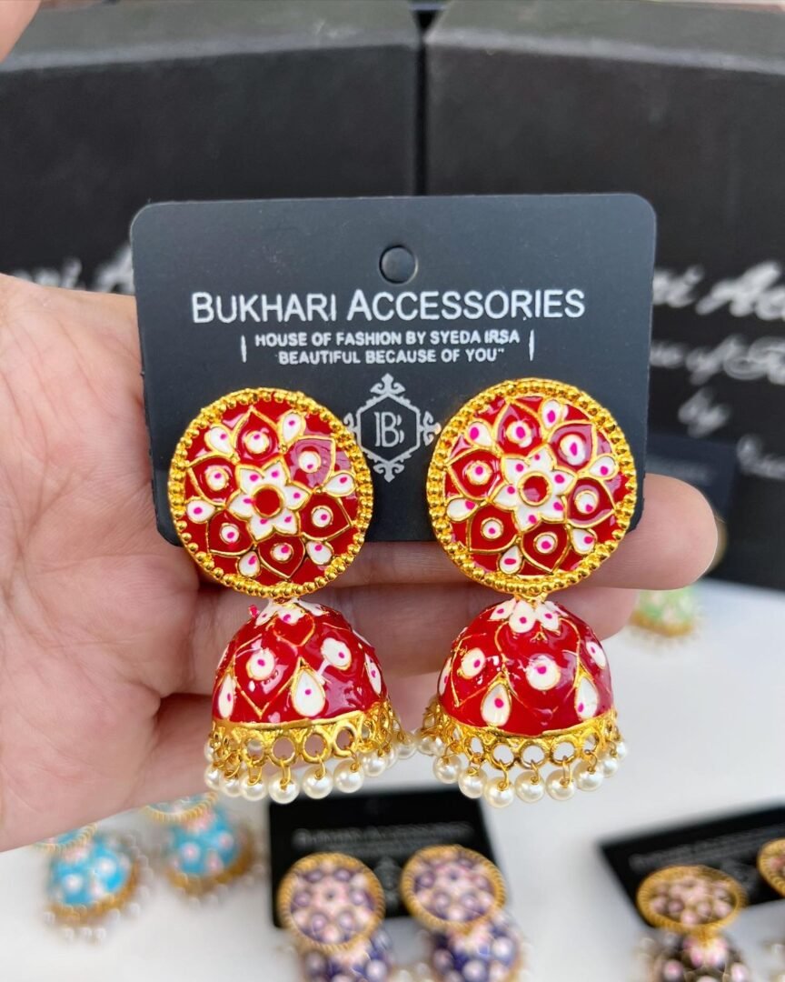 Pulkari jhumki in red – Bukhari Accessories